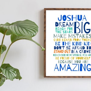 PRINTABLE Dream Big Personalized Poster, Customized Boys Wall Art, Teen ...