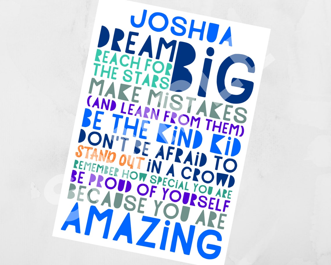 PRINTABLE Dream Big Personalized Poster, Custom Boys Wall Art, Teen ...