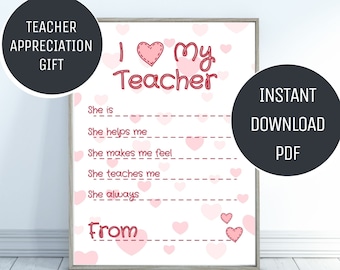 I Love My Teacher Printable - Etsy