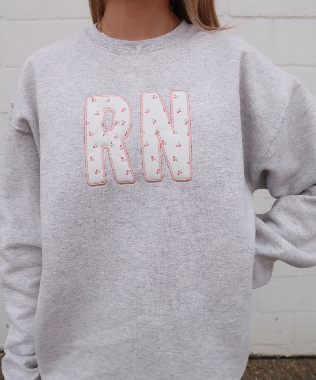 Cherry Print RN Embroidered Sweatshirt, Trendy Nurse Gift - Etsy