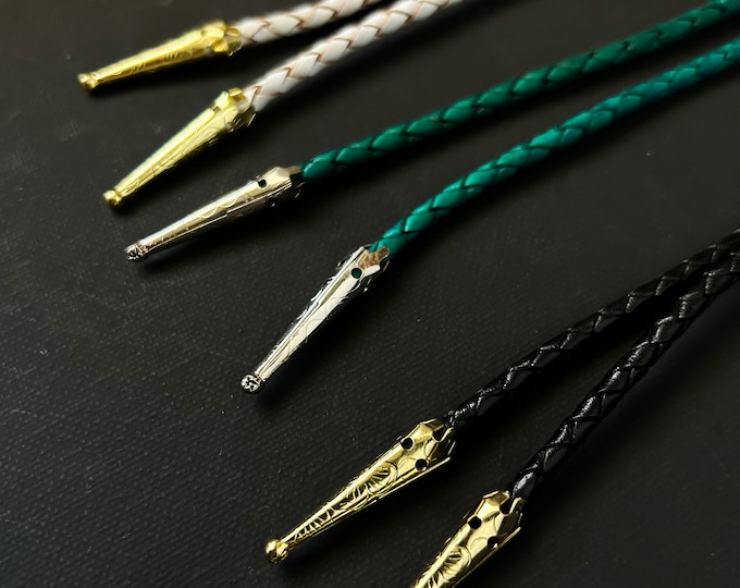 Extra Bolo Tie and Tips, Leather Bolo Tie, Turquoise Bolo Cord, White ...