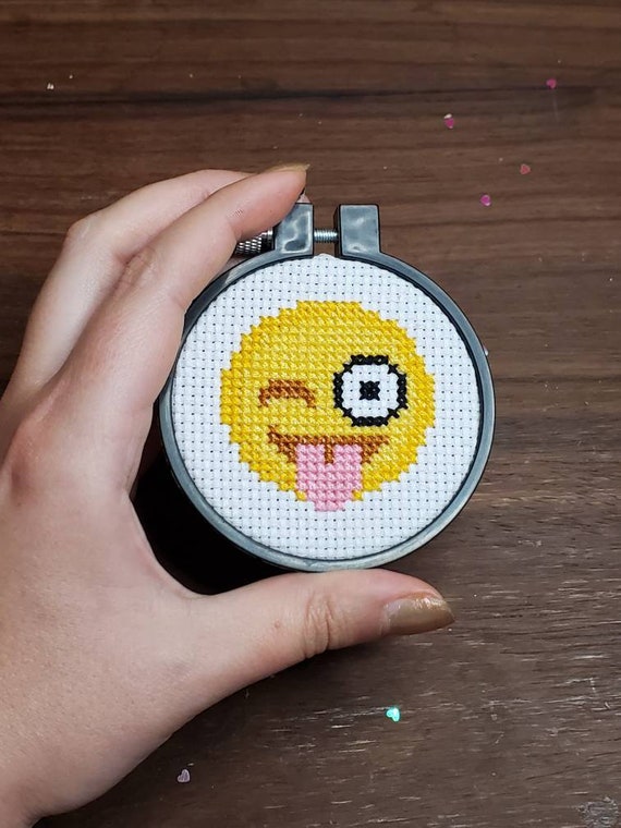 Winking Emoji Cross Stitch | Etsy