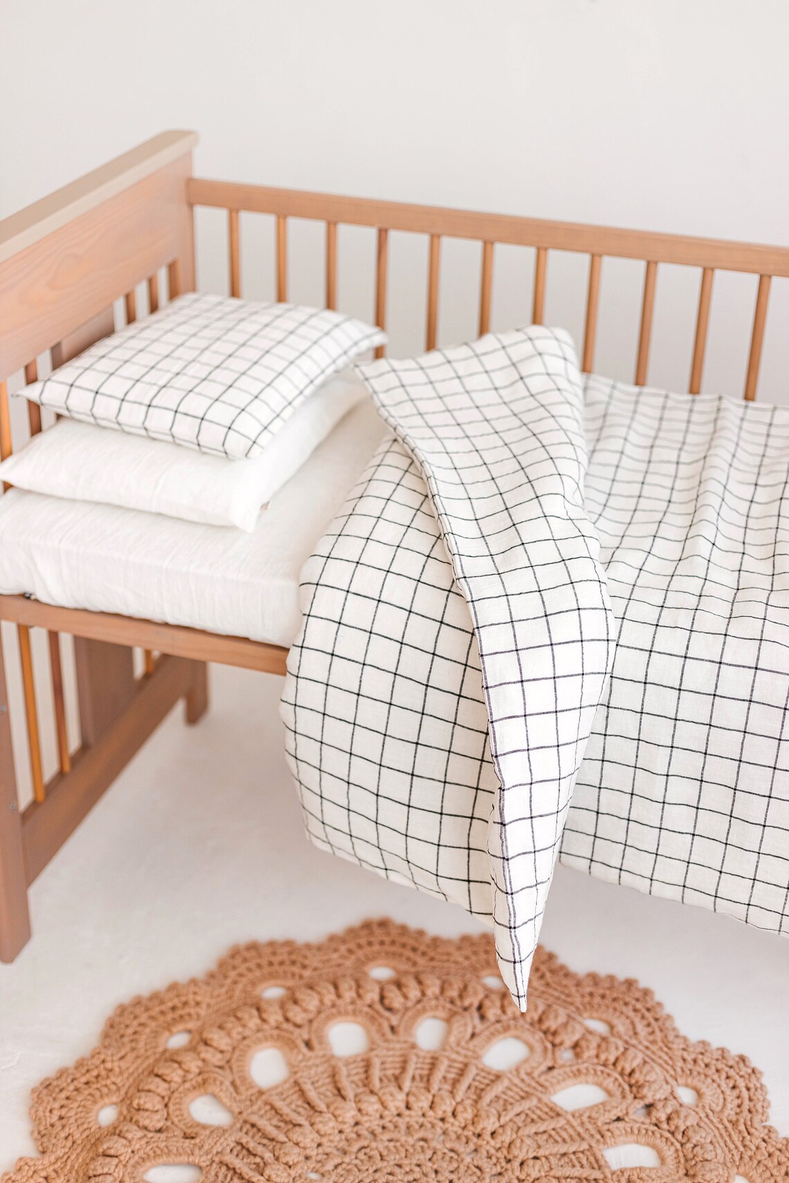 Minimalist Baby Toddler Bedding Big Checks Linen Bedding Set | Etsy