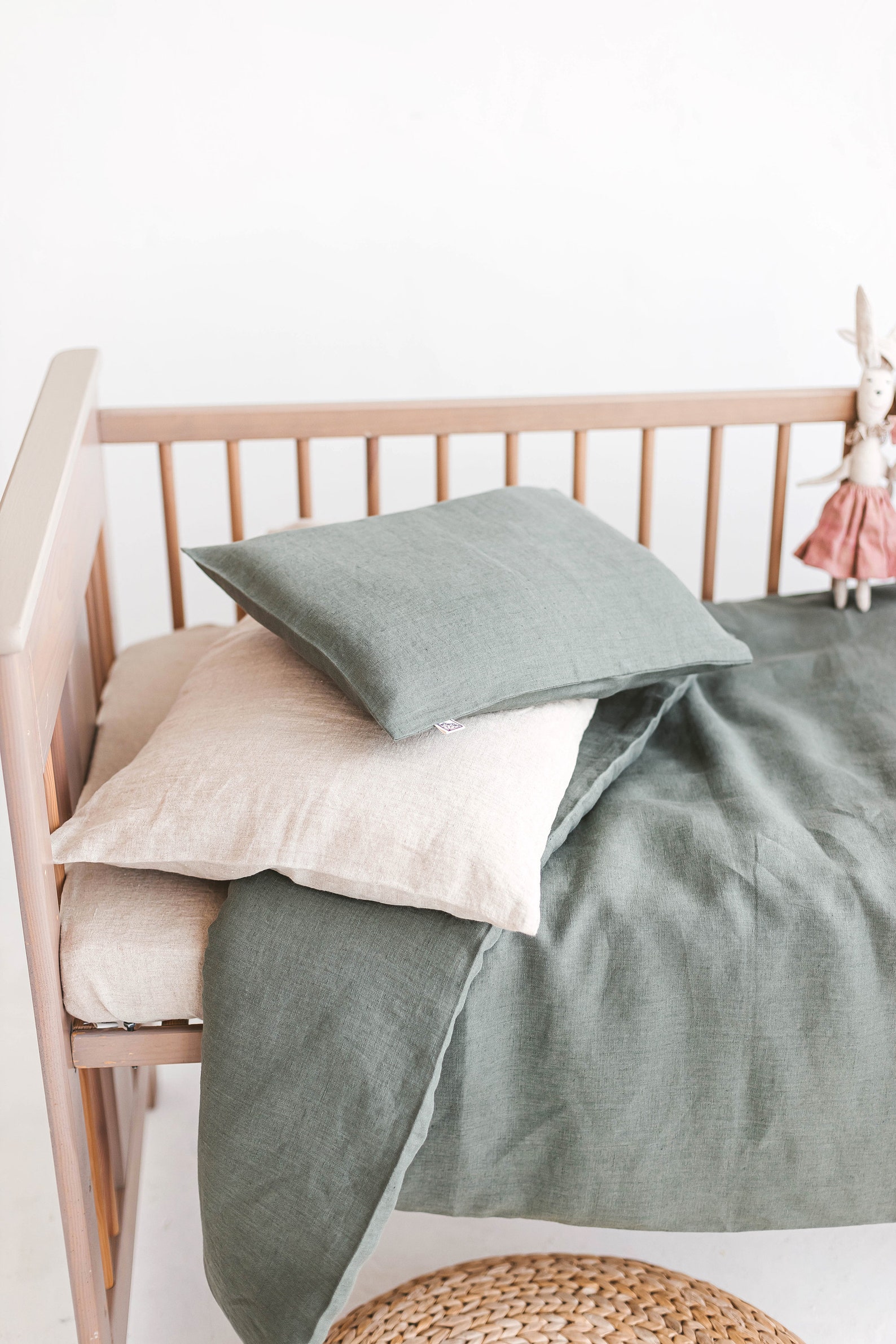 Neutral Linen Bedding for Baby Toddler Eucalyptus Green - Etsy