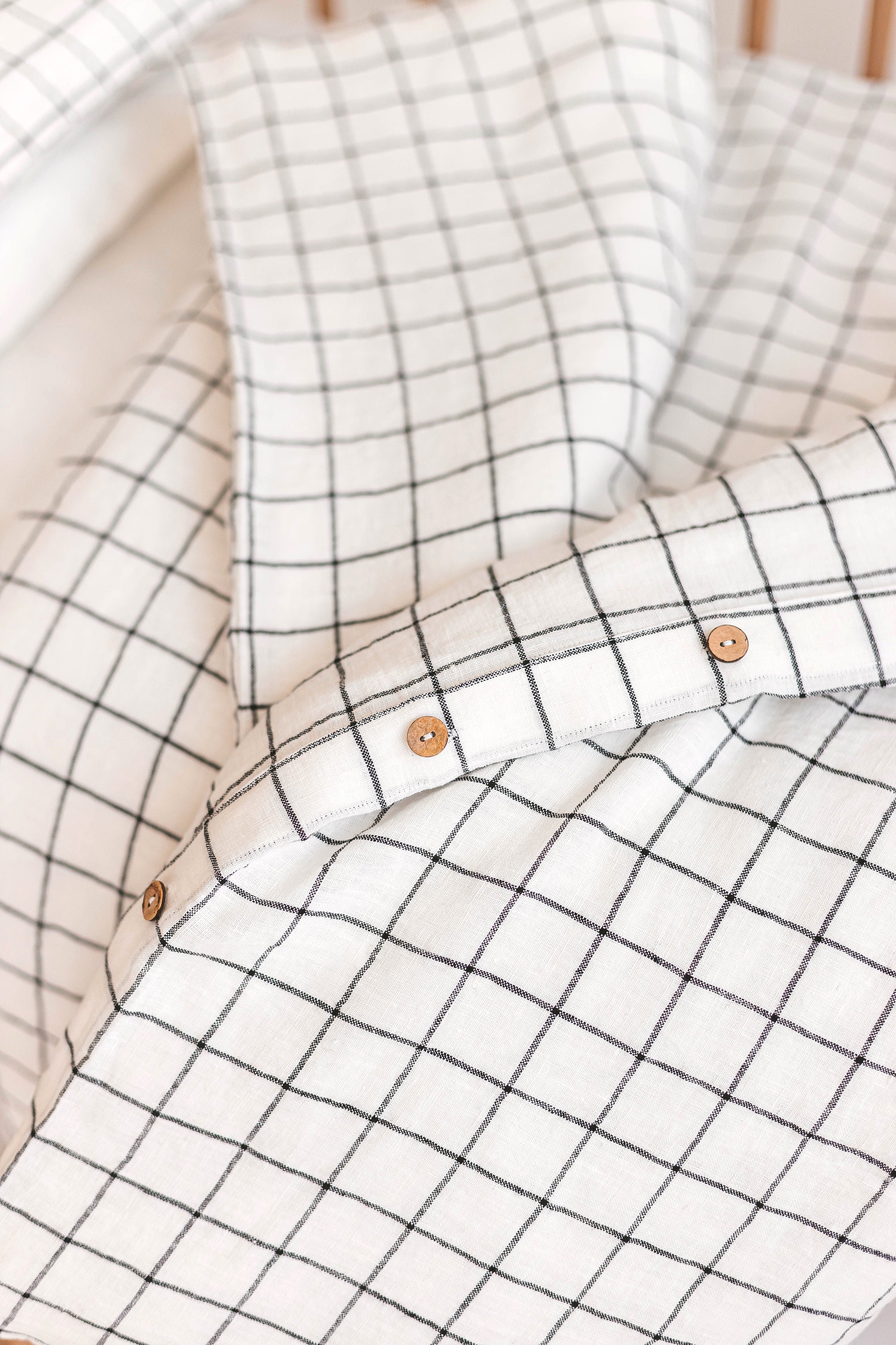Minimalist Baby Toddler Bedding Big Checks Linen Bedding Set | Etsy