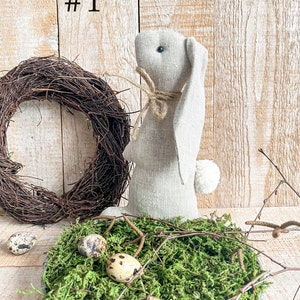 Rustic Bunny Stuffed, Linen Rabbit, Easter Farmhouse Decor, Vintage ...