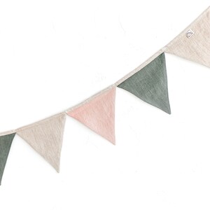 Pastel Bunting Banner, Neutral Fabric Flags Garland, Pure Linen 10 ...