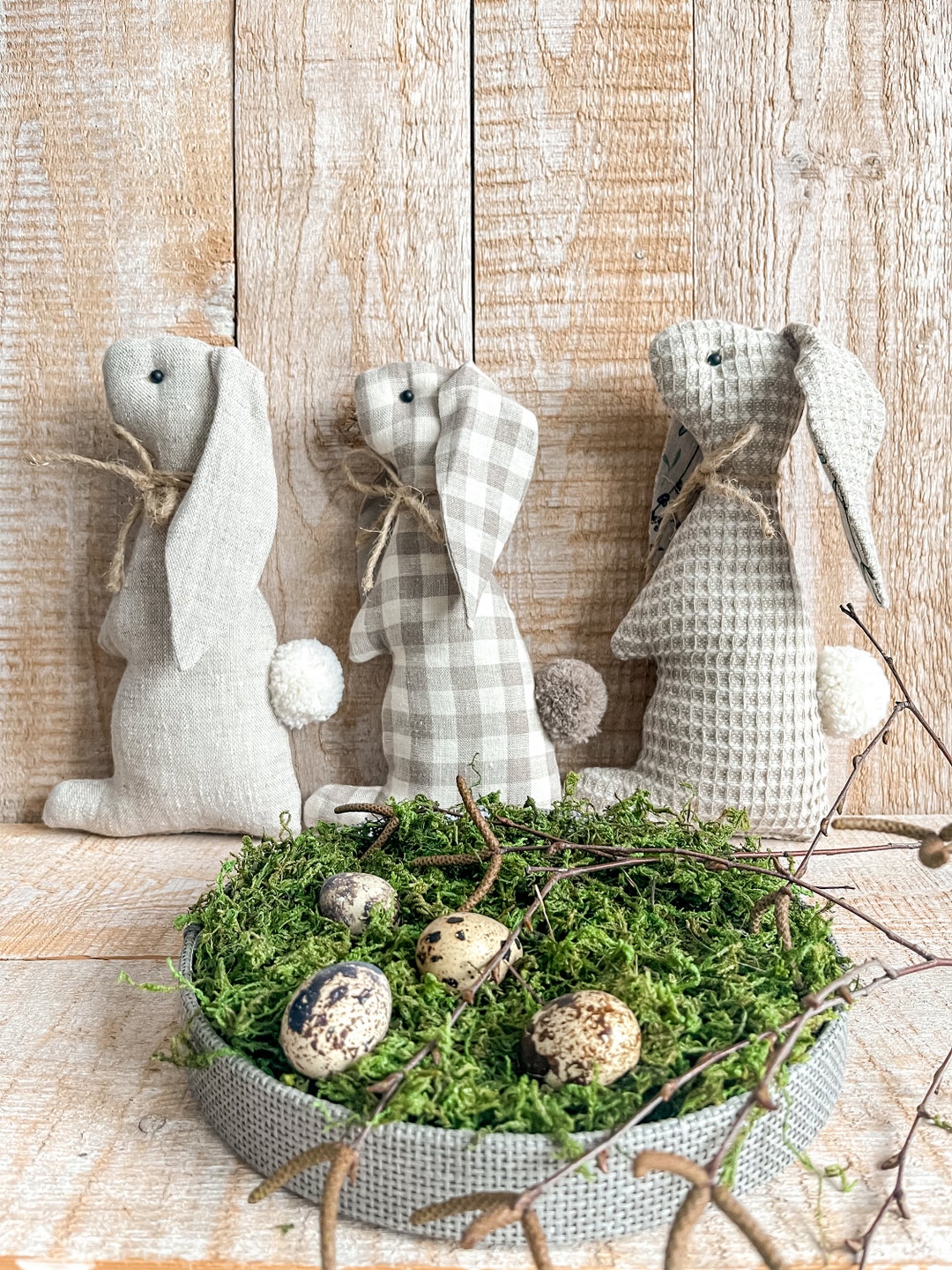 Rustic Bunny Stuffed, Linen Rabbit, Easter Farmhouse Decor, Vintage ...