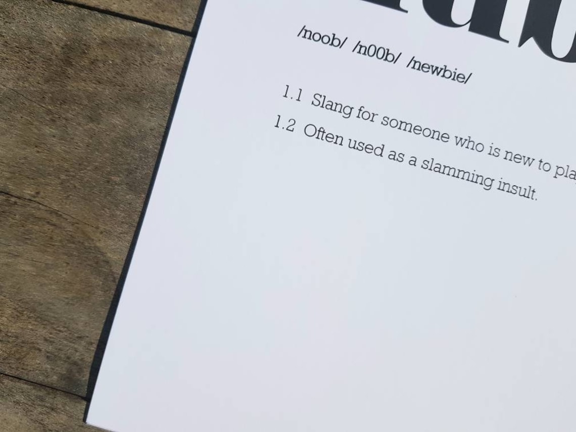 Noob Poster, Nub Print, Gaming Poster, Geek Art, Dictionary Art - Etsy