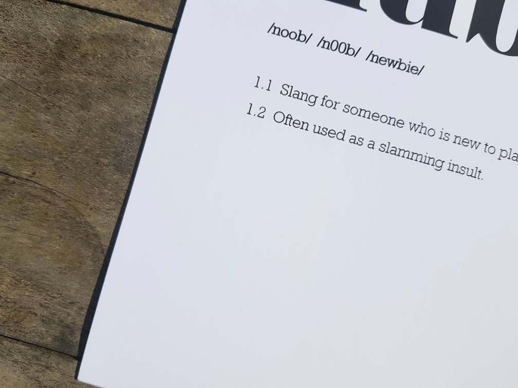 Noob Poster, Nub Print, Gaming Poster, Geek Art, Dictionary Art - Etsy