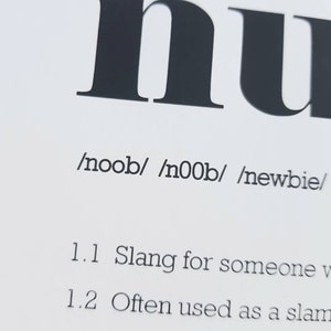 Noob Poster, Nub Print, Gaming Poster, Geek Art, Dictionary Art - Etsy