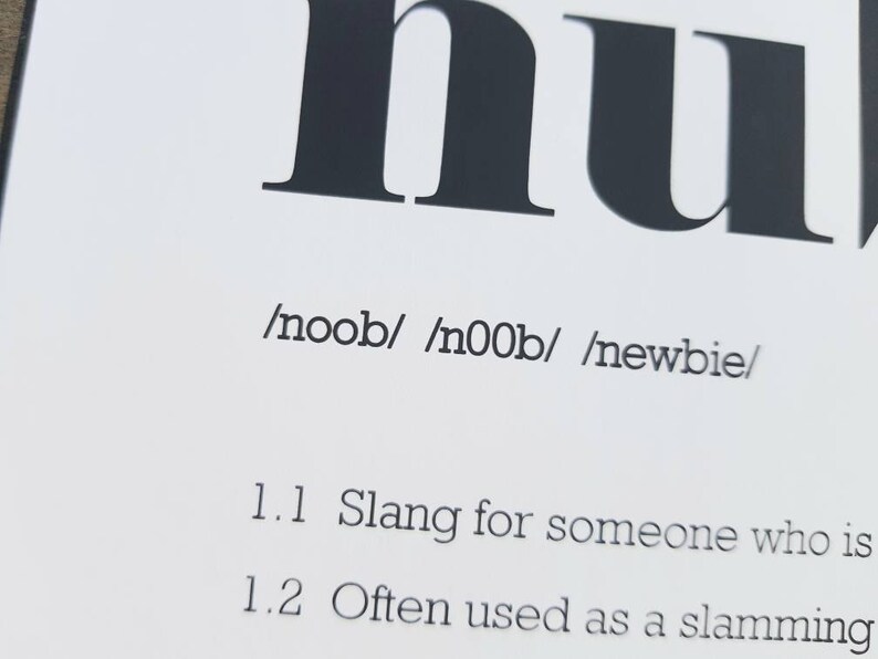 Noob Poster, Nub Print, Gaming Poster, Geek Art, Dictionary Art - Etsy