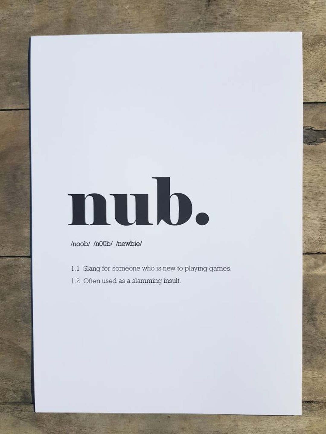 Noob Poster, Nub Print, Gaming Poster, Geek Art, Dictionary Art - Etsy