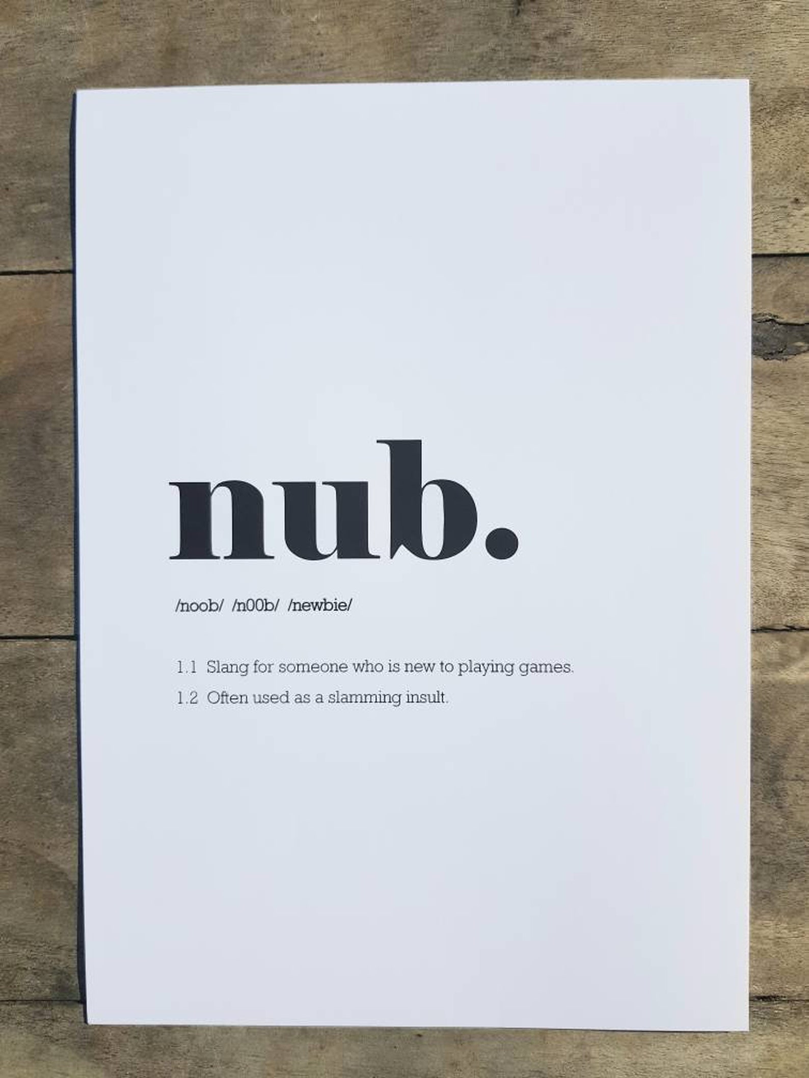Noob Poster, Nub Print, Gaming Poster, Geek Art, Dictionary Art - Etsy