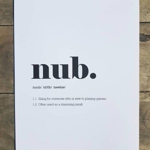 Noob Poster, Nub Print, Gaming Poster, Geek Art, Dictionary Art - Etsy