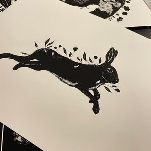 Running Wild Wall Art, Black & White Print, Hare, Rabbit, Wildlife Art ...
