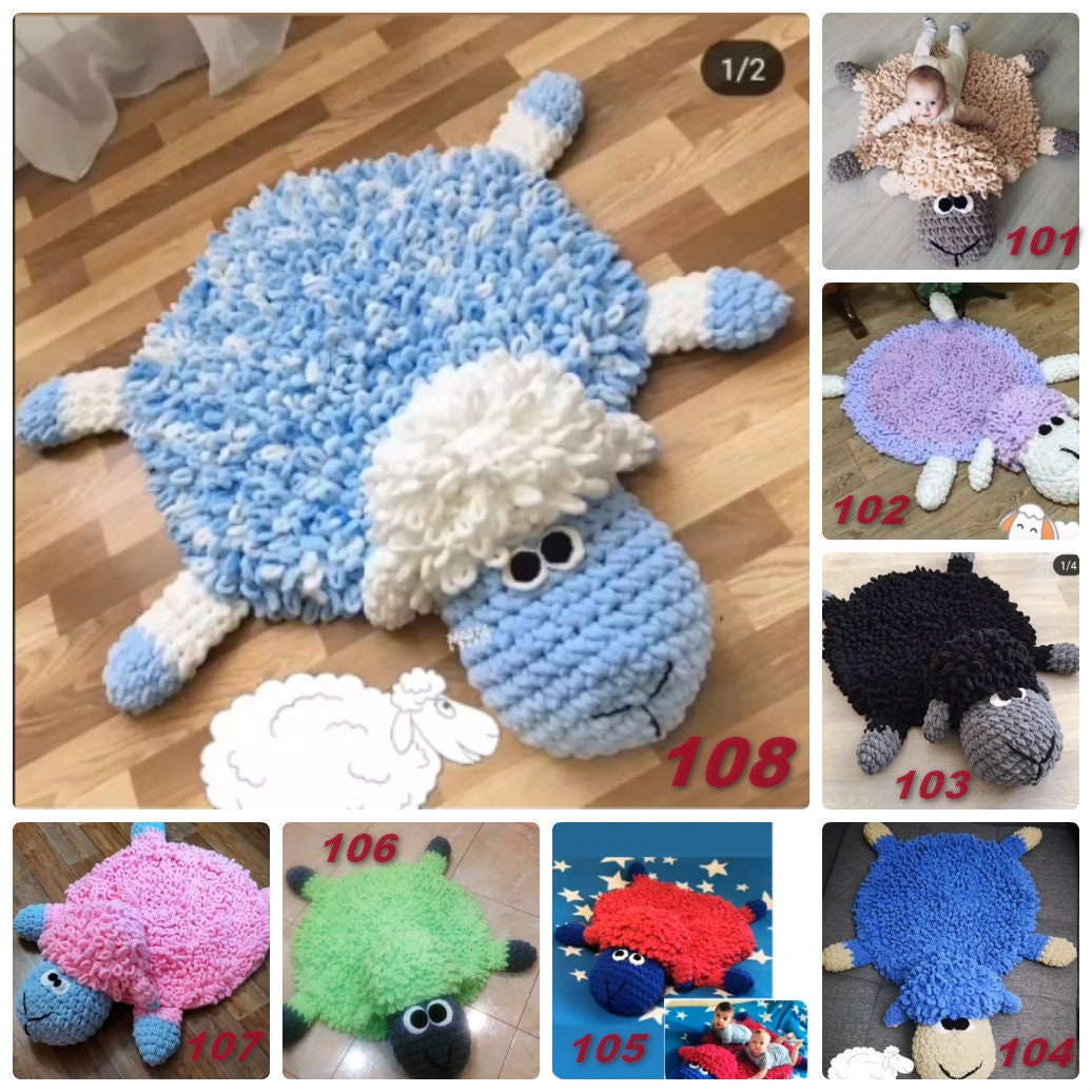 Crochet Lamb Rug Area Kids Rug Animal Soft Room Rug | Etsy