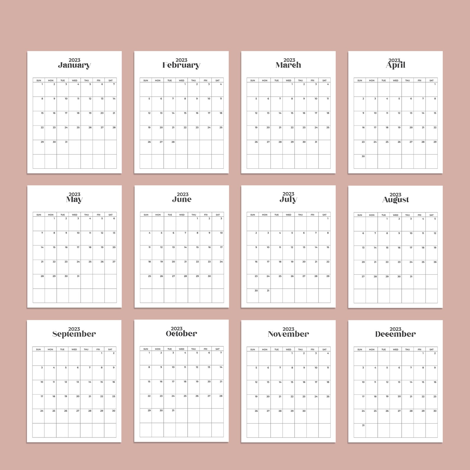 2022 2023 Calendar Printable Calendar Portrait Monthly - Etsy