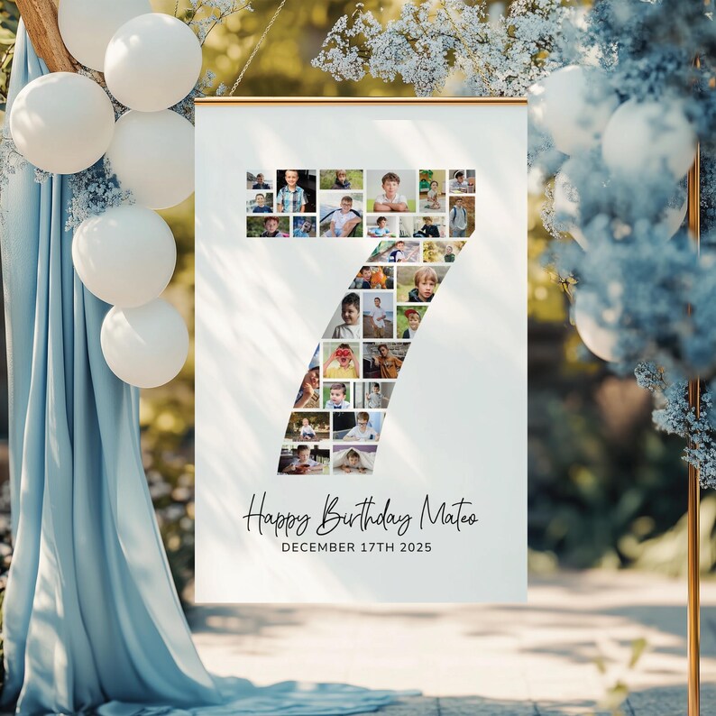 7th Birthday Photo Collage Template, Number Photo Collage, Number 7 ...