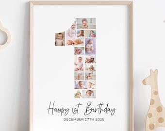 1st Birthday Photo Collage Template, Number 1 Collage, 1st Collage, 1st ...
