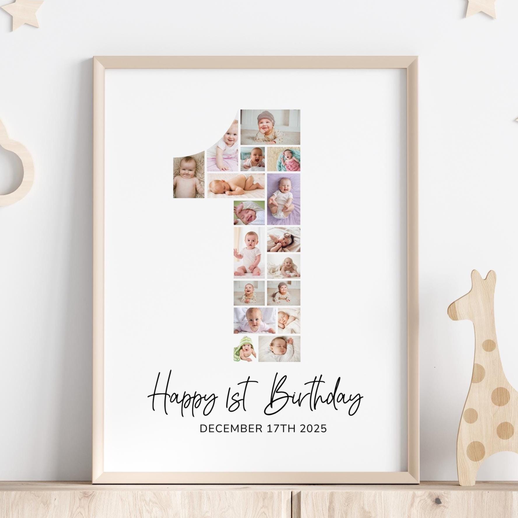 1st Birthday Photo Collage Template, Number Photo Collage, Number 1 ...