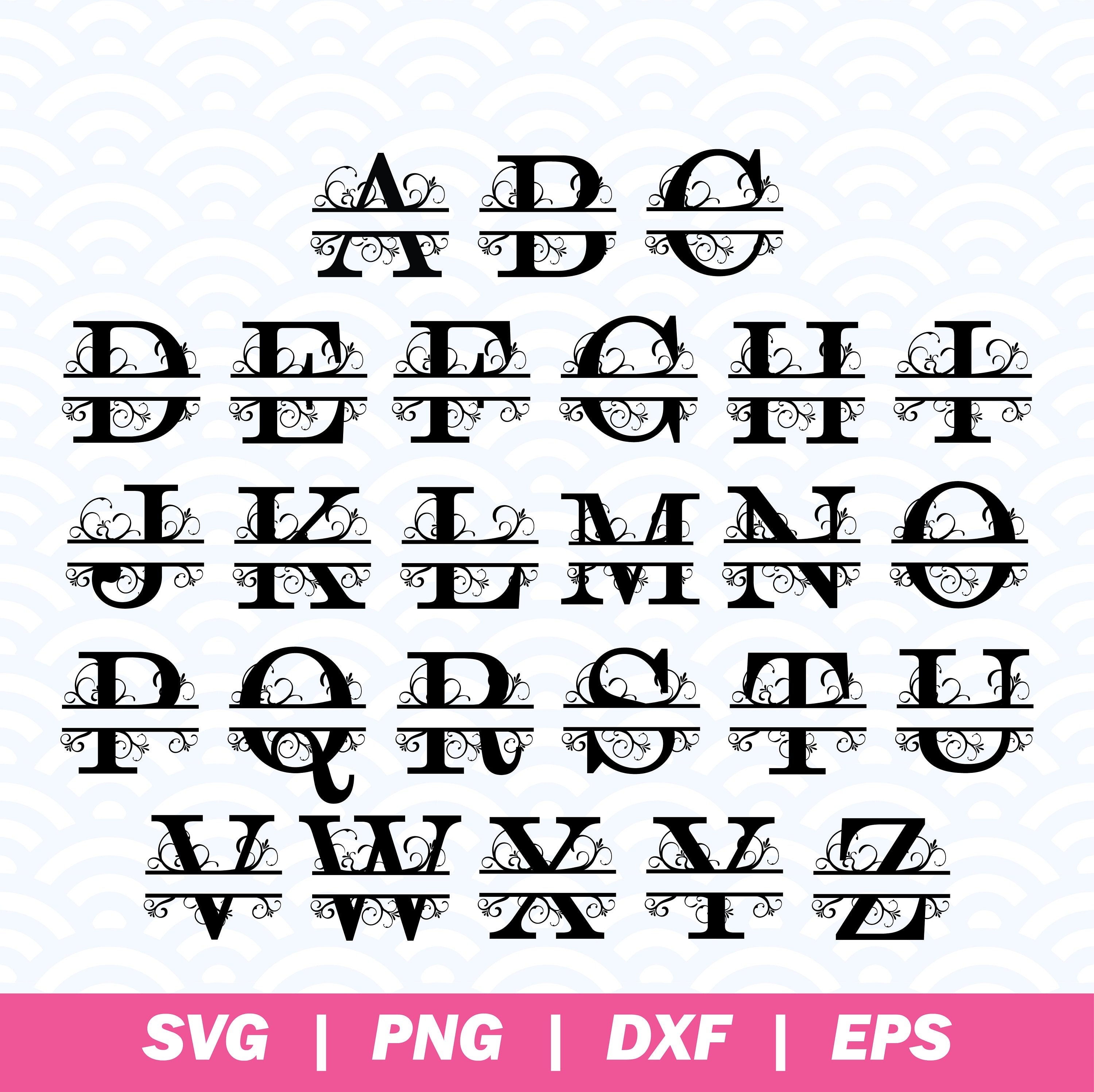 Dividir monograma svg fuente dividida letras svg letras | Etsy España