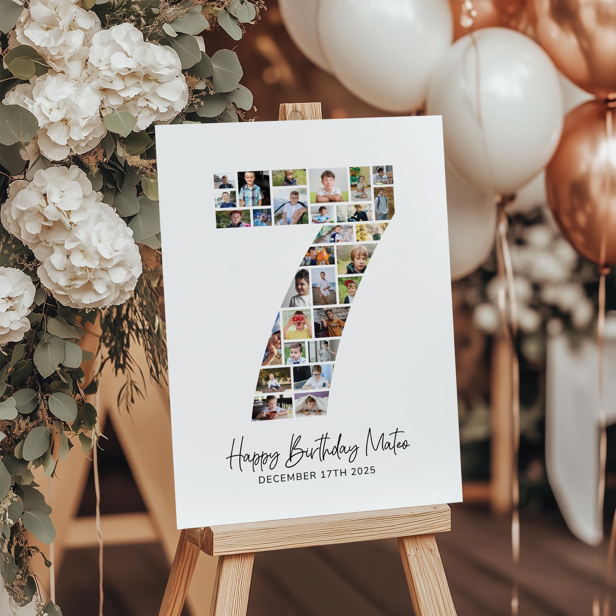 7th Birthday Photo Collage Template, Number Photo Collage, Number 7 ...