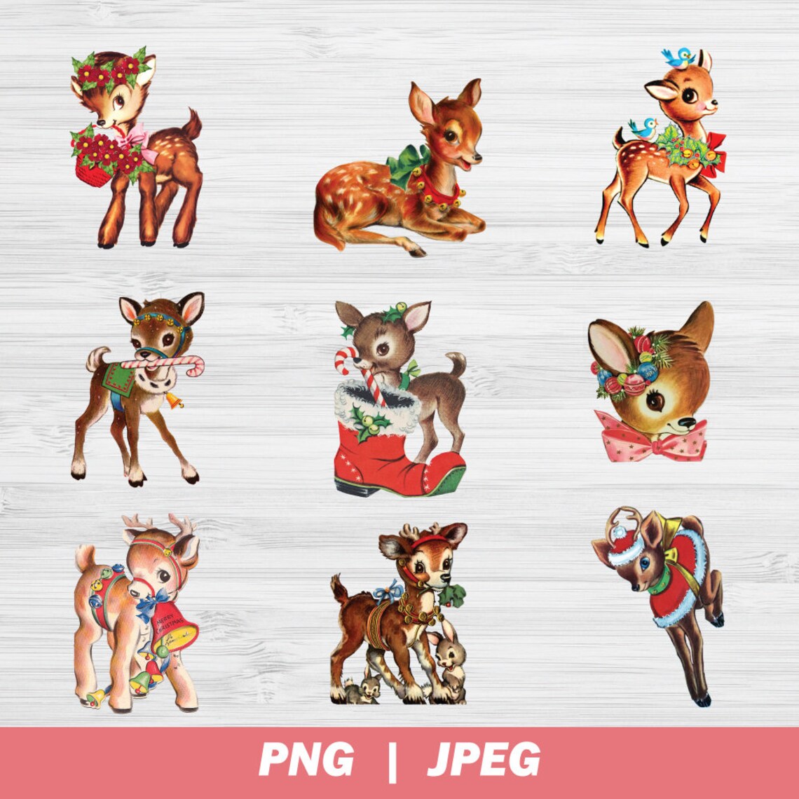 Christmas Deer Clipart PNG Vintage Christmas Clip Art - Etsy