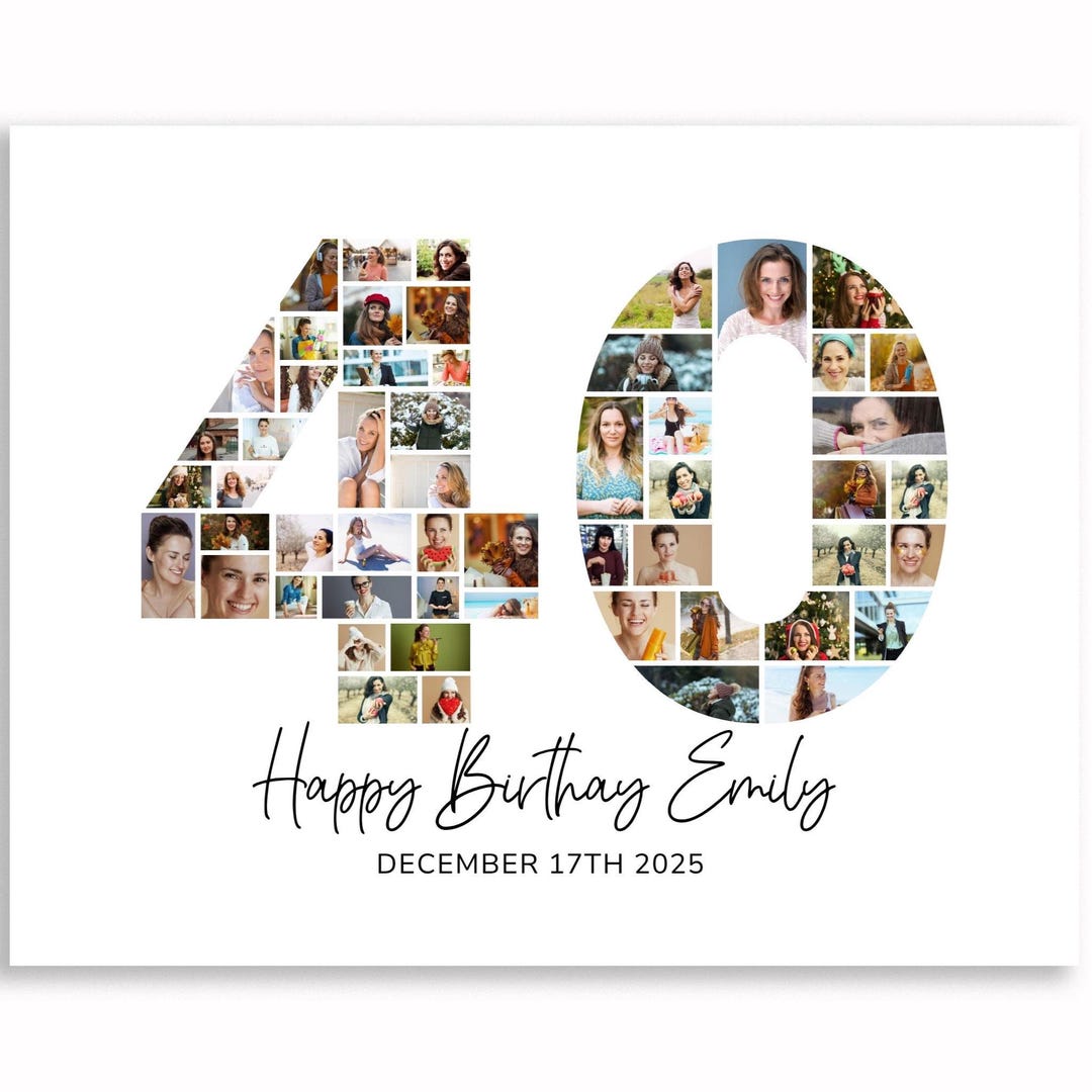 40th Birthday Photo Collage Template, Printable 40th Birthday Gift ...