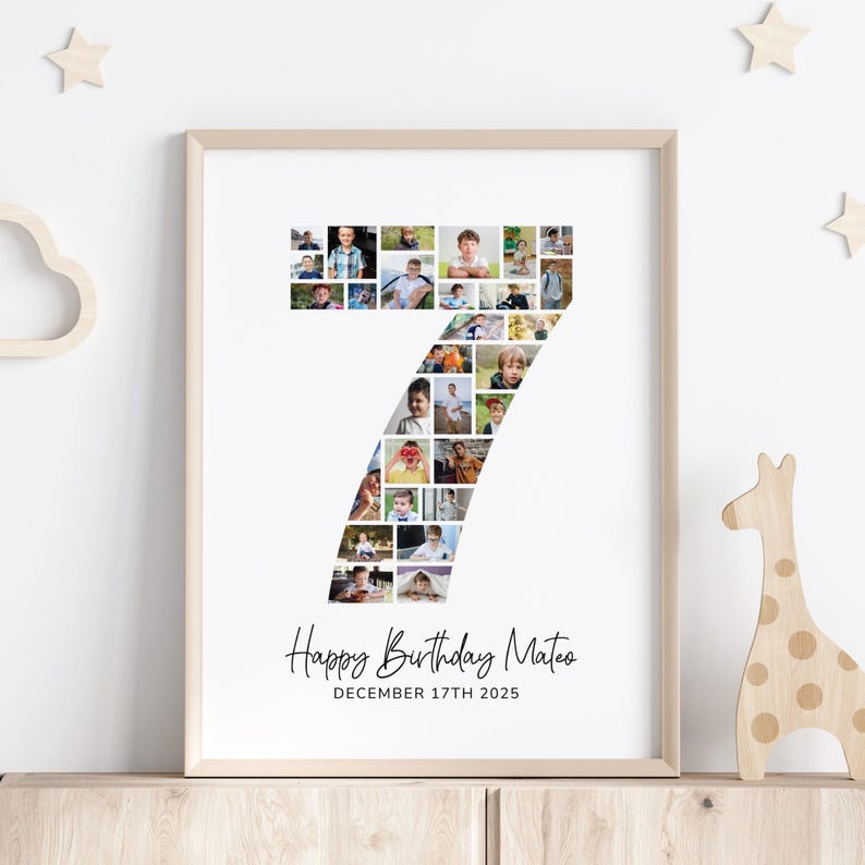 7th Birthday Photo Collage Template, Number Photo Collage, Number 7 ...