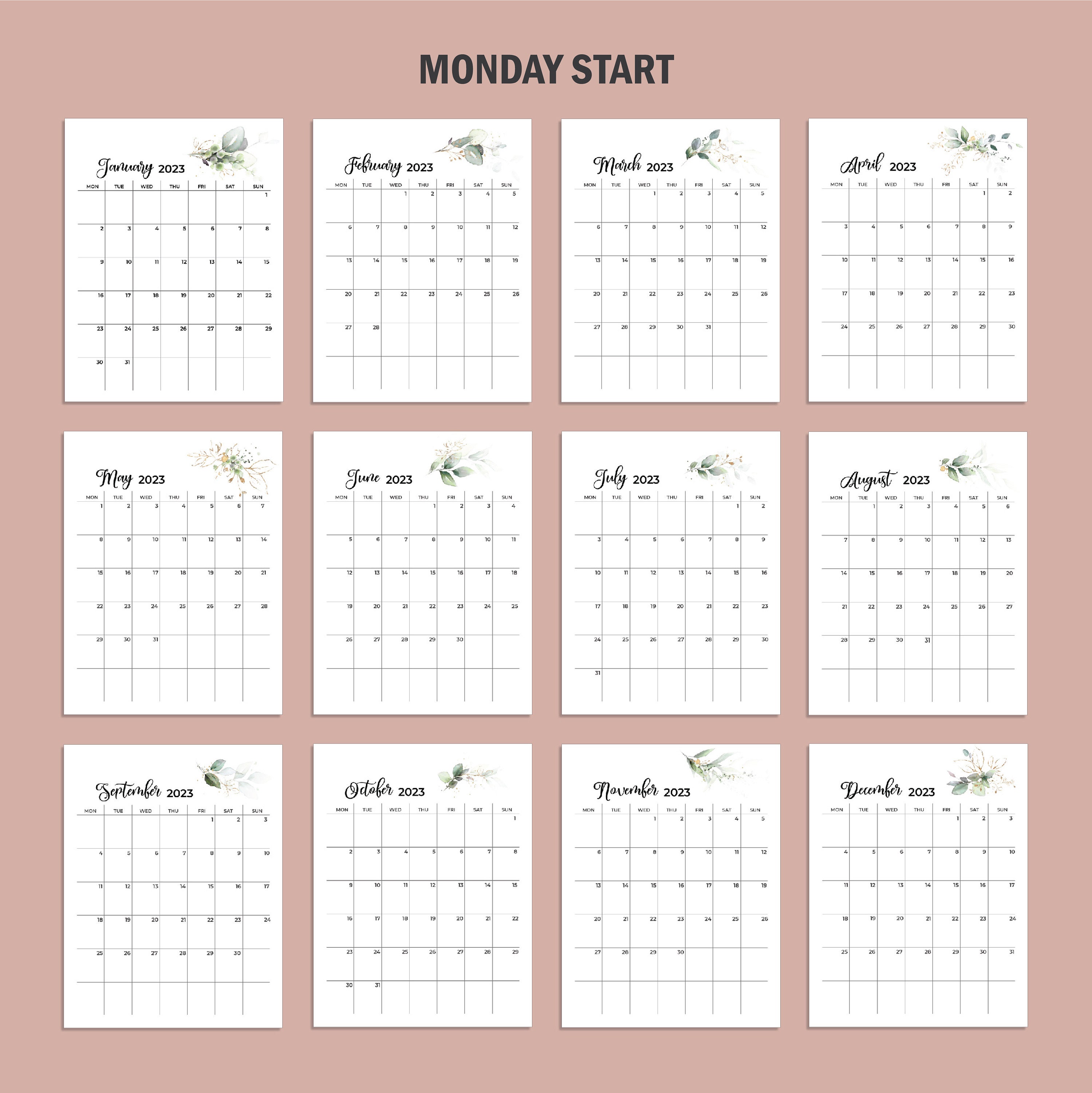 2022 2023 Calendar Printable Calendar Portrait Monthly - Etsy