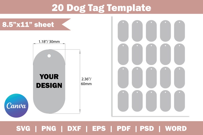 Dog Tag Template SVG, Dog Tag Template Cricut, Svg, Eps, Dxf, Pdf, Ms ...