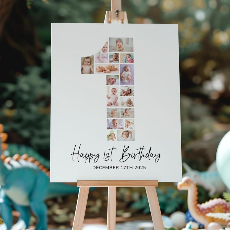 1st Birthday Photo Collage Template, Number Photo Collage, Number 1 ...