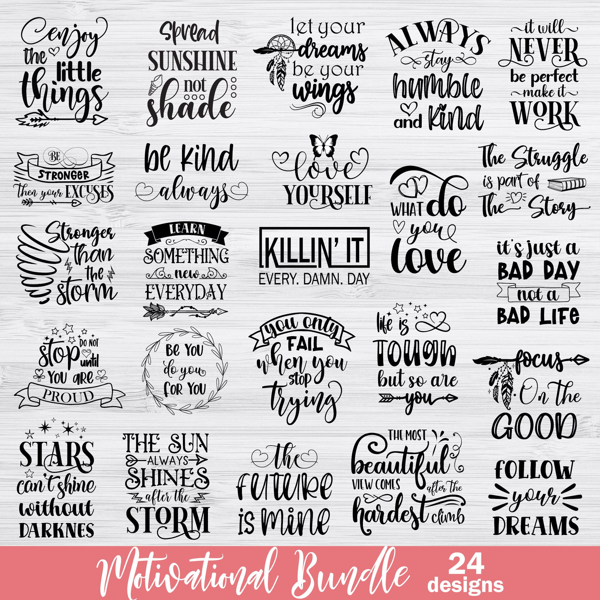 Motivational Svg Bundle, Inspirational Svg Bundle, Motivational Quotes ...