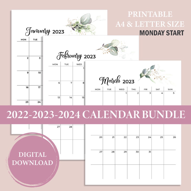 2022 2023 2024 Calendar Printable Calendar Portrait - Etsy UK
