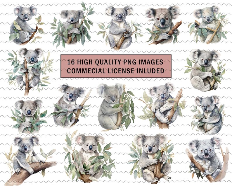 16 Watercolor Koala Clipart Animals Nursery High Quality - Etsy