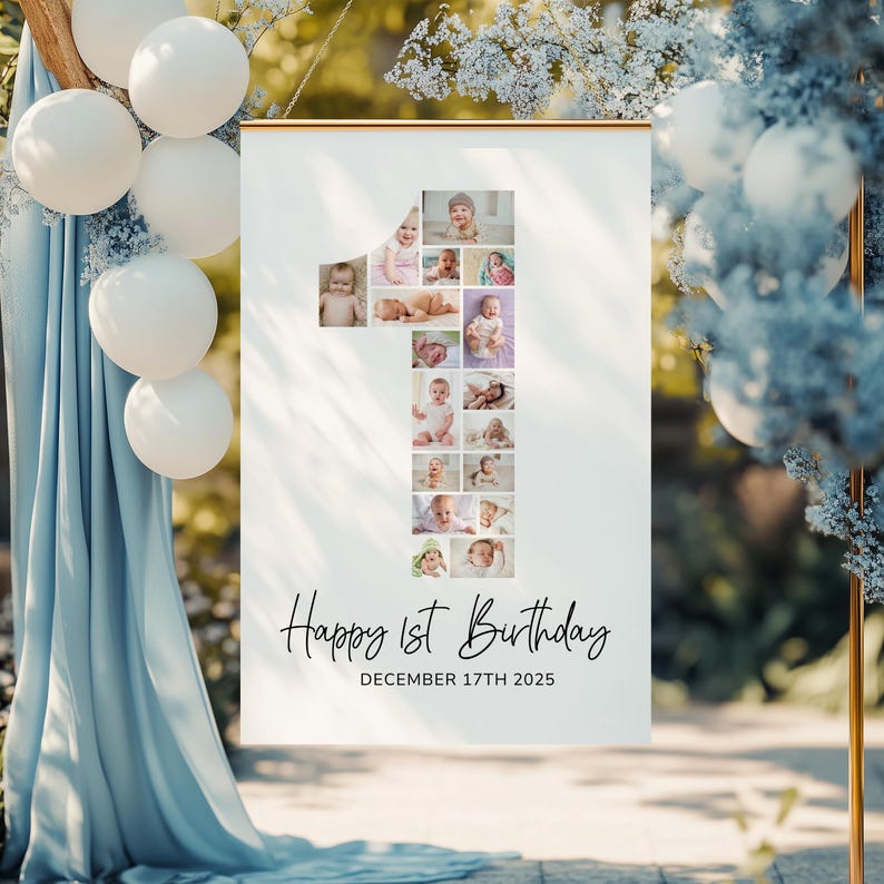 1st Birthday Photo Collage Template, Number Photo Collage, Number 1 ...