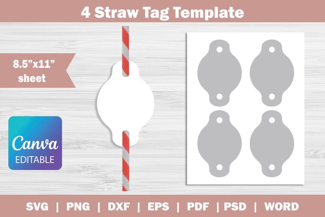 Straw Tag Template, Straw Tag SVG, Blank Template, Eps, Dxf, Canva ...