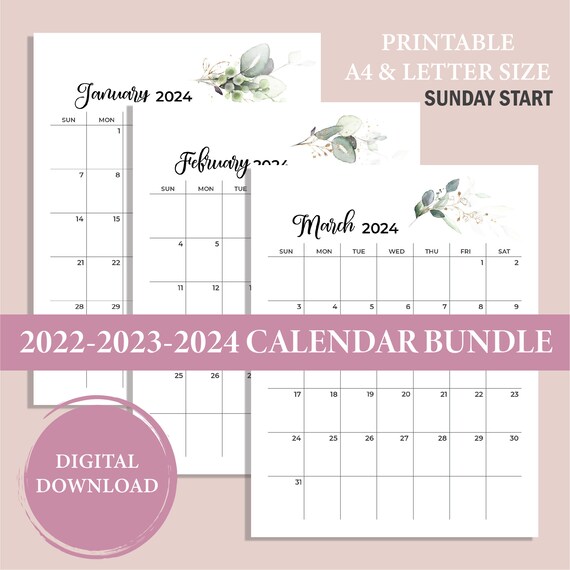 2022 2023 2024 Calendar Printable Calendar Portrait - Etsy