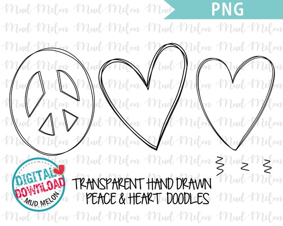 Peace Symbol Heart Doodle Transparent PNG | Etsy