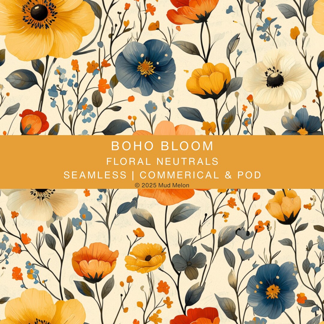 Boho Bloom Digital Paper – Seamless Neutral Floral Backgrounds ...