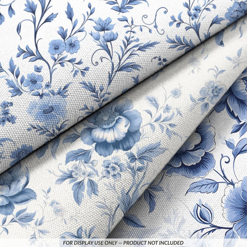 Blue Toile Digital Paper Pack: Seamless French Floral Patterns (12x12 ...