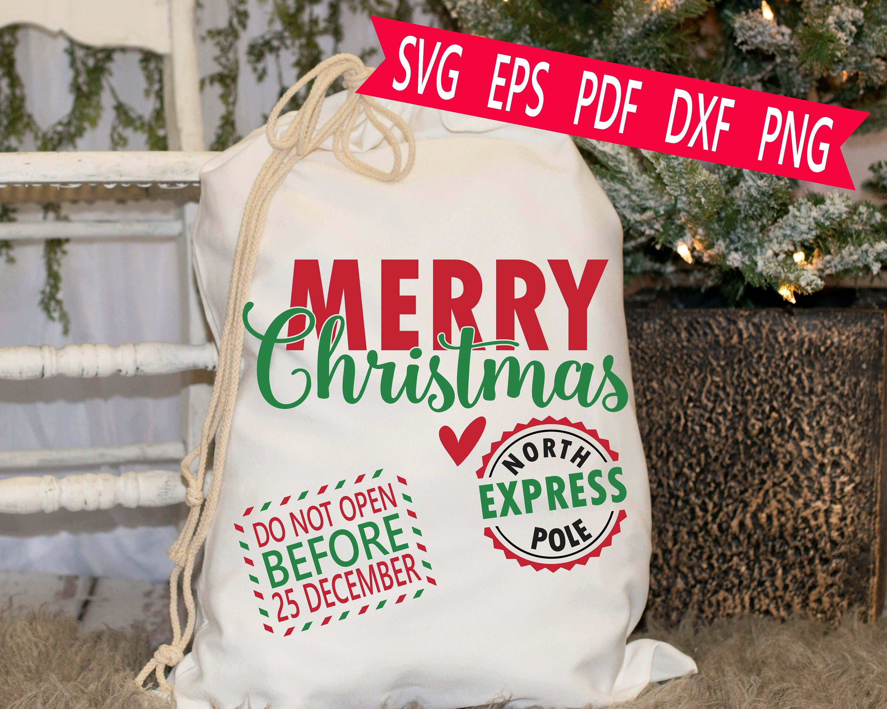 Santa Sack Svg Eps Dxf Png Cut File. Merry Christmas Svg Gift Bag ...