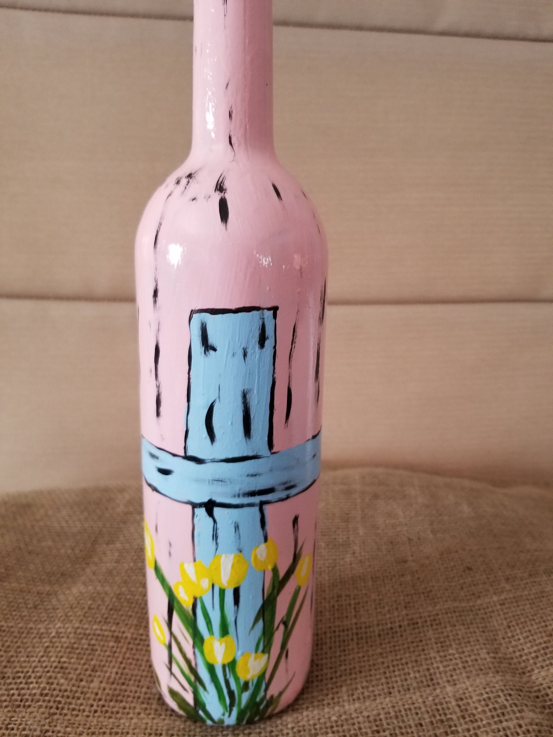 Easter Hand Painted Bottle With Cross and Flowers - Etsy