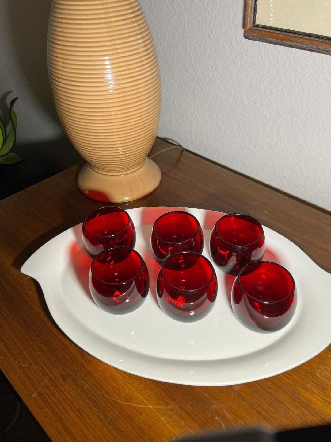 Set of 6 Mid Century Vintage Ruby Red Roly Poly Glasses - Etsy