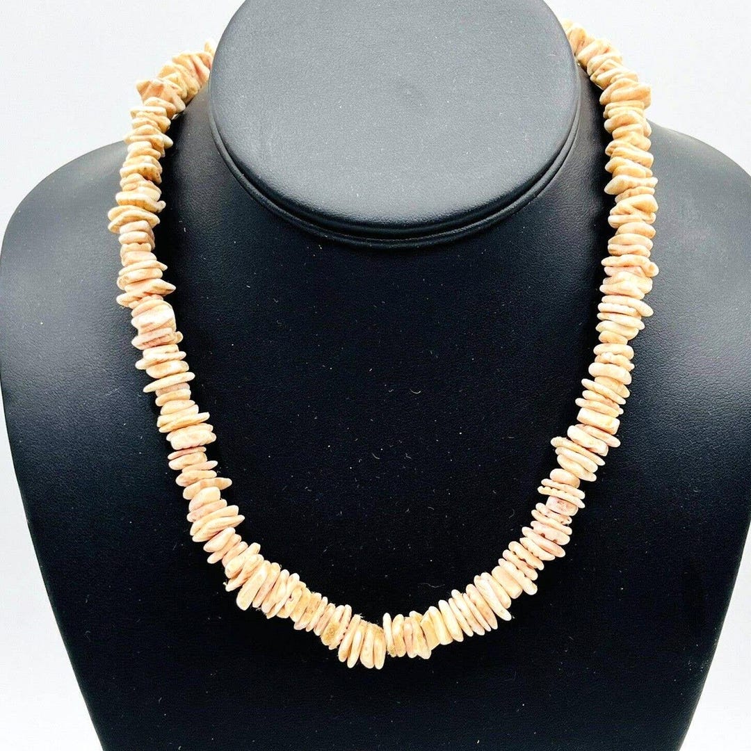 Vintage Light Pink Hawaiian Puka Sea Shell Chip Necklace Boho Surfer ...