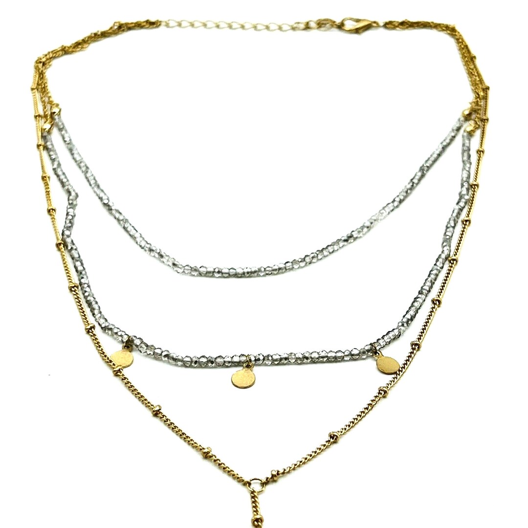 Dainty Three Strand Layered Y-drop Chain Seed Bead Necklace Gold Tone ...