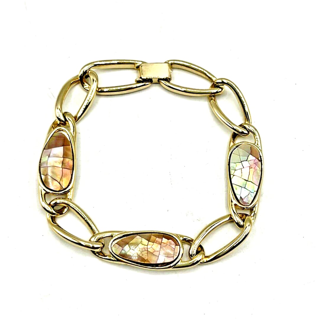 Vintage Signed LC Liz Claiborne Gold Tone Bracelet Abalone Shell Open ...