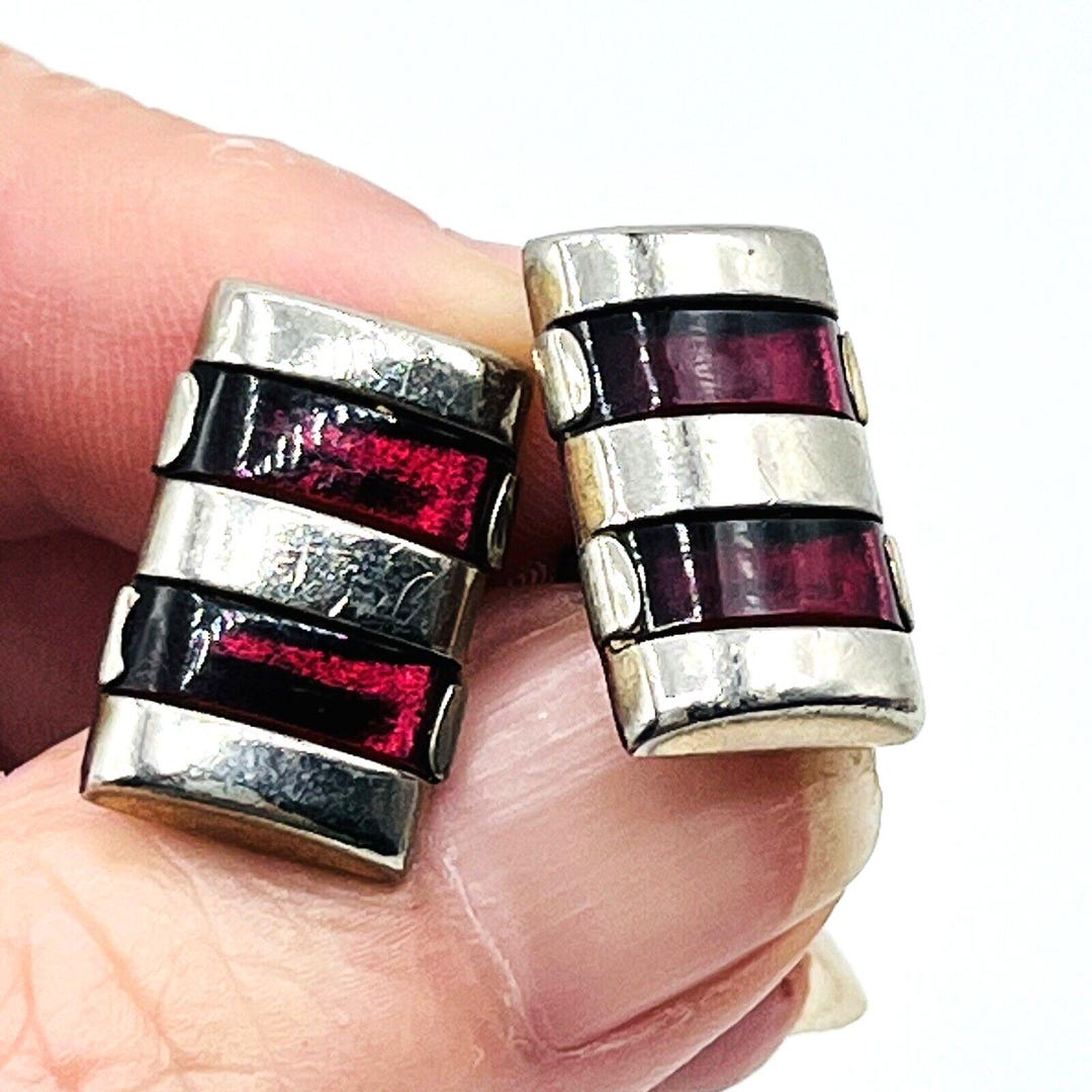 Vintage Swank Cufflinks Set Red Glass Gold and Silver Tone Rectangle ...