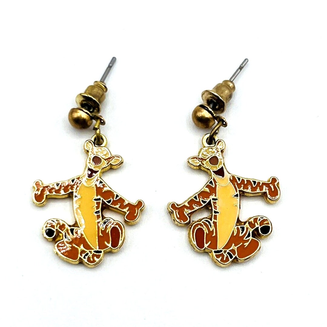 Vintage Disney Tigger Enamel Gold Tone Dangle Drop Pierced - Etsy